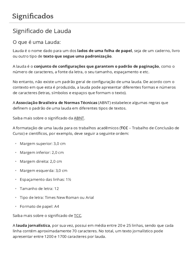 Significado de Lauda (O Que É, Conceito e Definição) - Significados | PDF