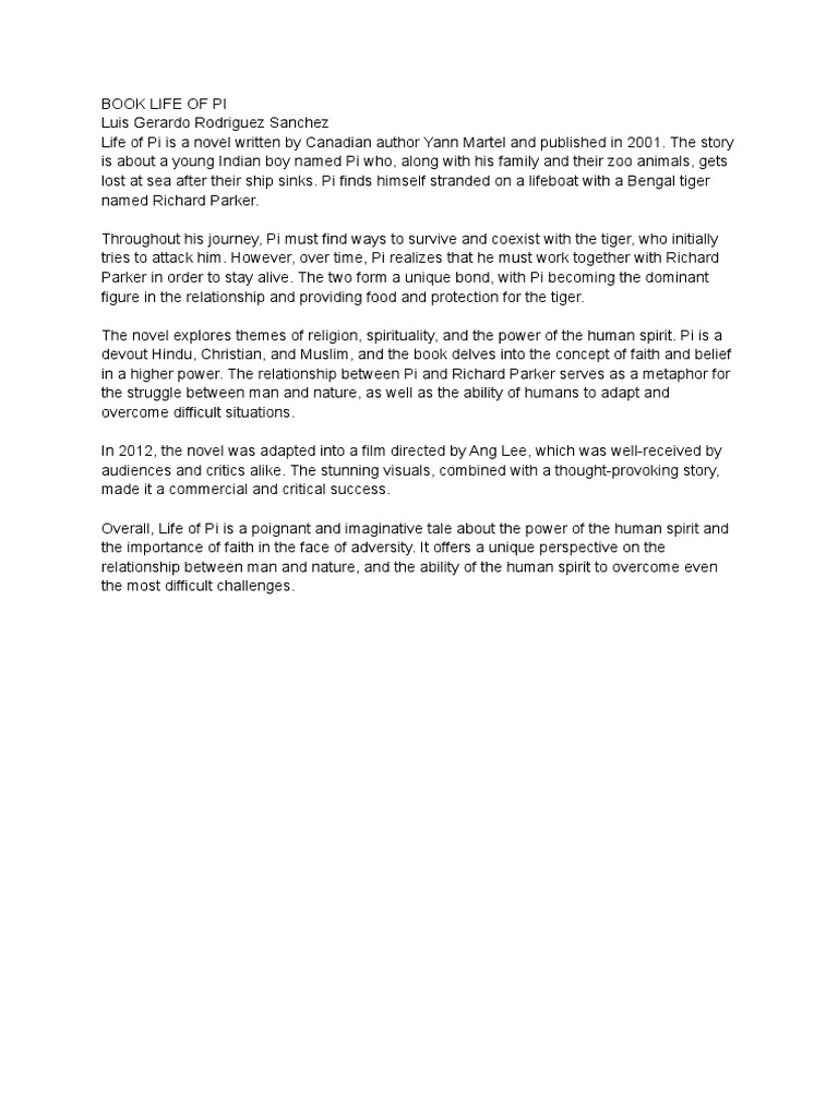 Book Life of Pi 300 Words | PDF