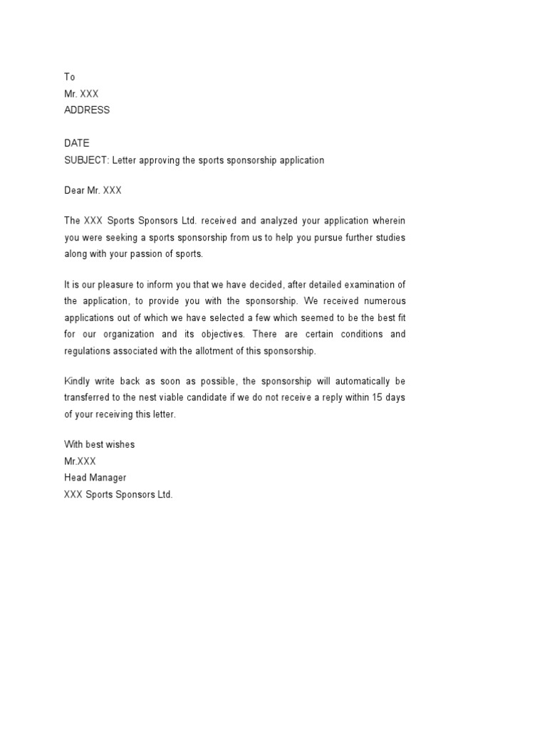 Sports Sponsorship Letter | PDF