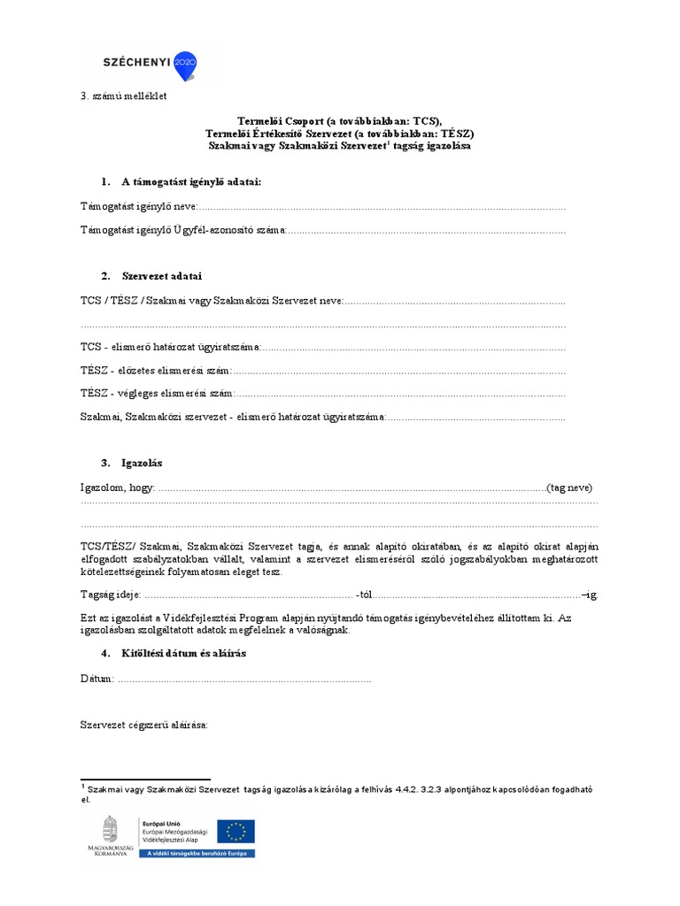 SZ M Mell Klet - TCS, T SZ, Szakmai Vagy Szakmak"zi Szervezeti Tags G Igazol Sa | PDF