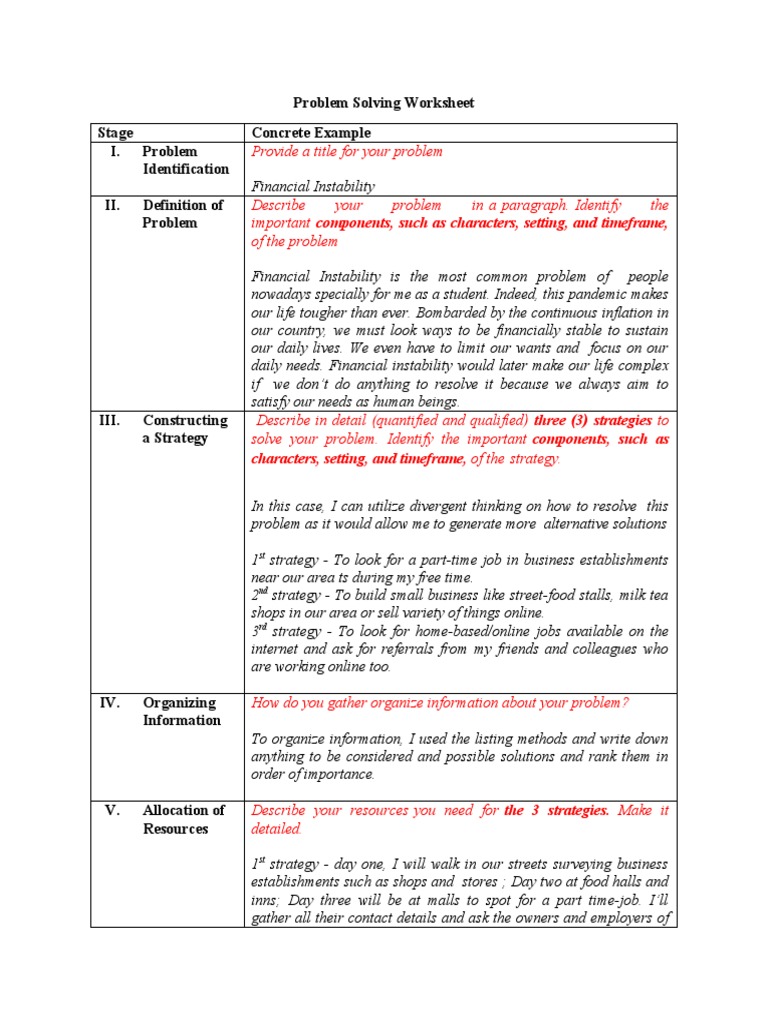 Problem Solving Worksheet | PDF | Cognition | Cognitive Science