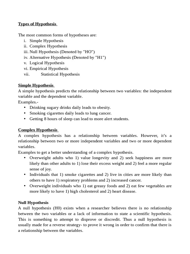 Types of Hypothesis | PDF | Hypothesis | Statistics