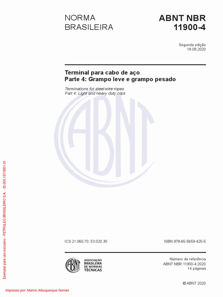 ABNT - NBR - 11900-4 - Terminal para Cabo de Aço Grampo Leve e Pesado ...