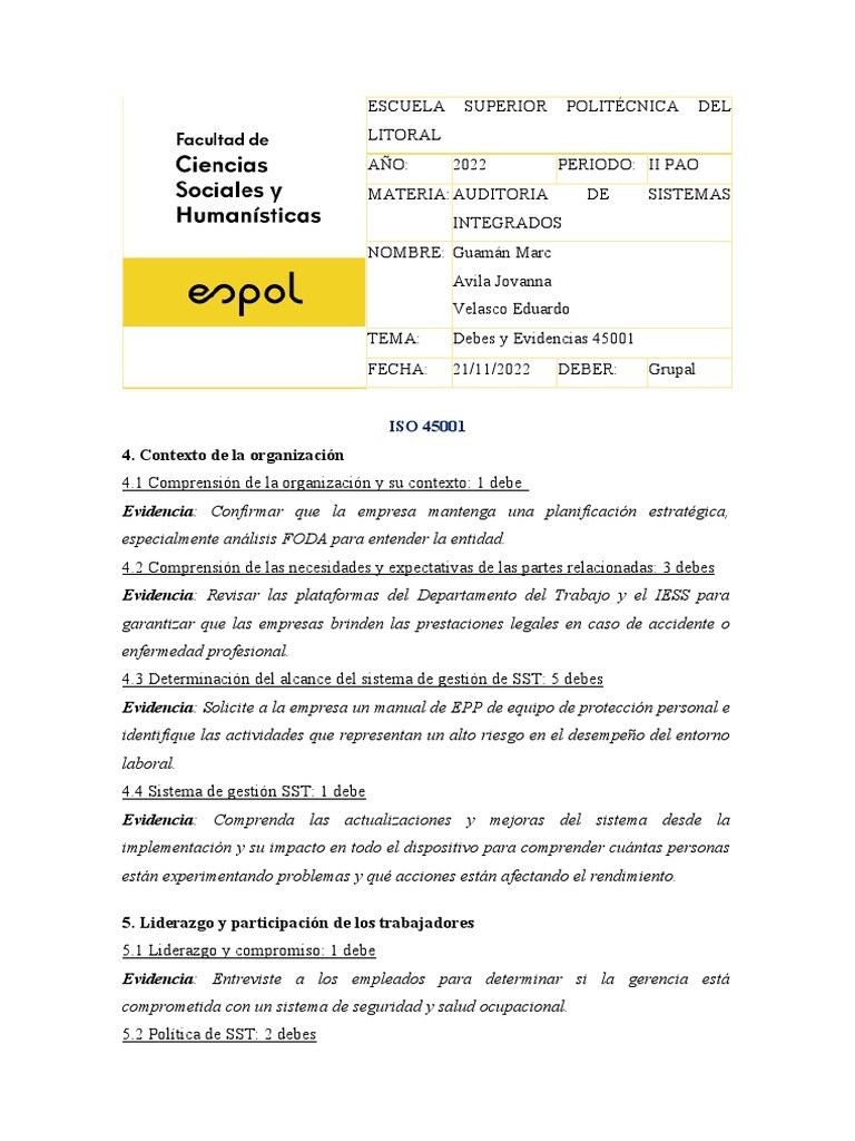 Iso 45001 - G1 | Descargar gratis PDF | Auditoría | Planificación