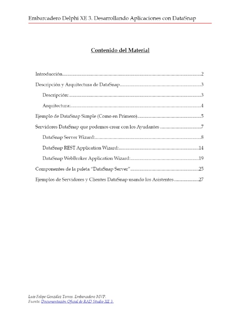 Embarcadero Delphi XE 3. Desarrollando Aplicaciones Con DataSnap. Contenido Del Material - PDF ...