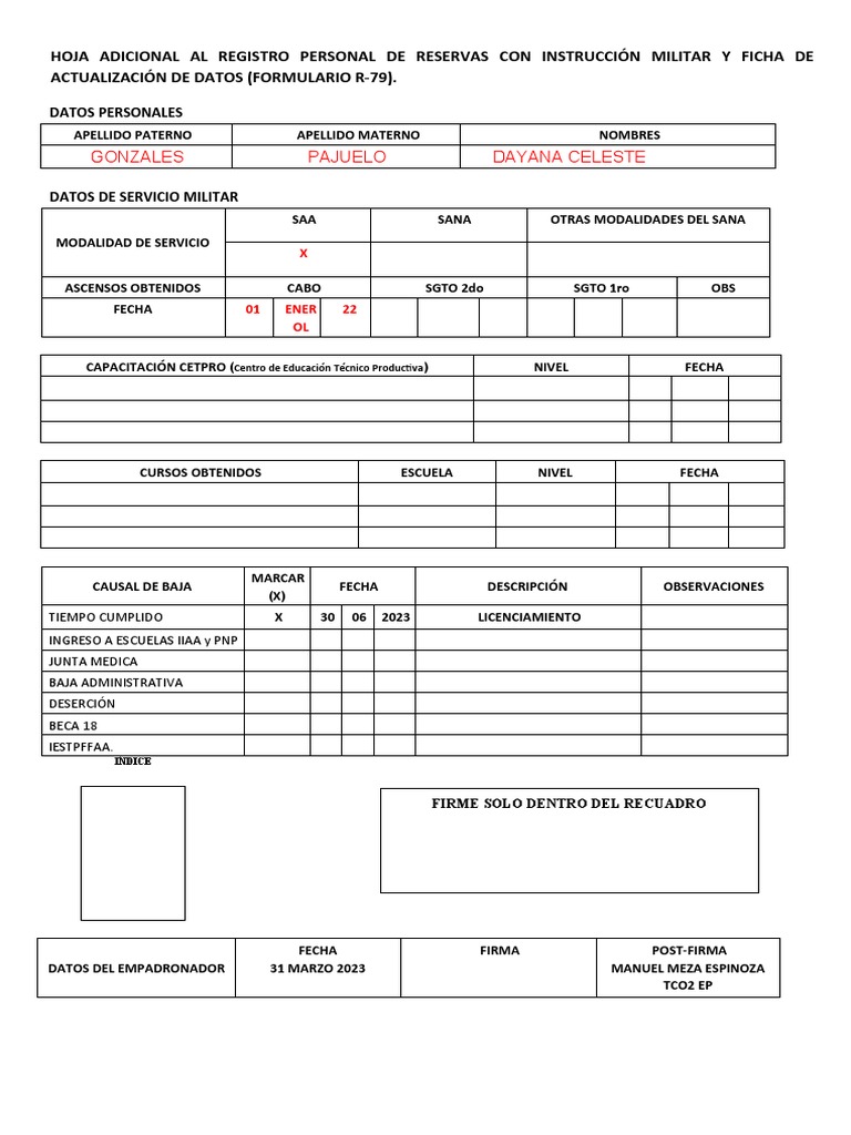 Formato Hoja Adicional Al R-79 - Dic 23 | PDF