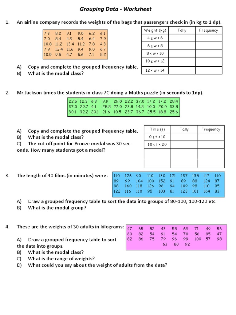 Grouping Data Worksheet | PDF | Metrology