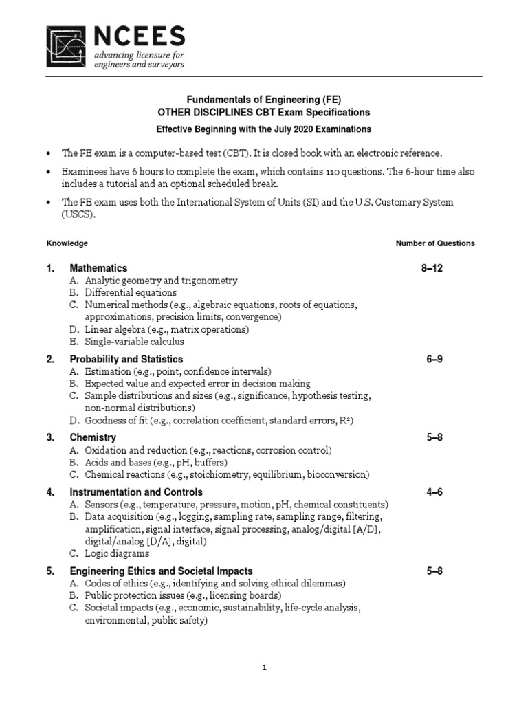 FE Other Disciplines CBT Specs | PDF | Stress (Mechanics) | Fluid Dynamics