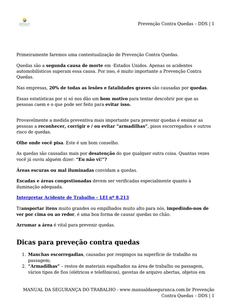 Prevenção Contra Quedas – DDS | PDF | Tecnologia e Engenharia
