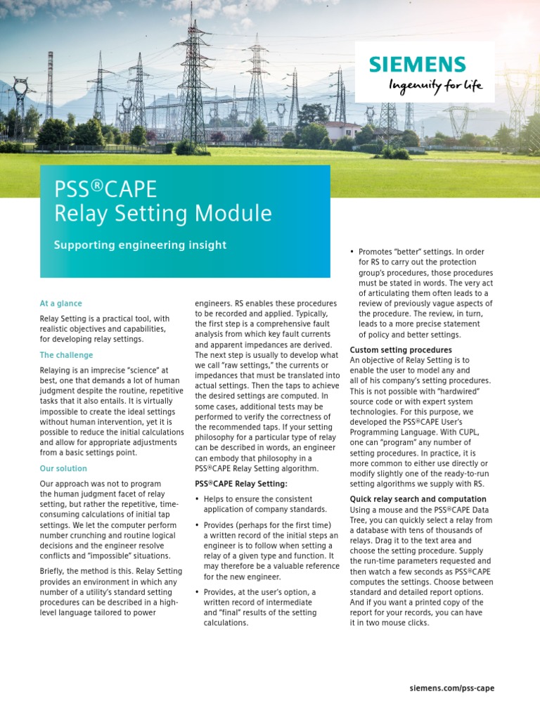 PSS CAPE RelaySetting DataSheet | PDF | Algorithms | Relay