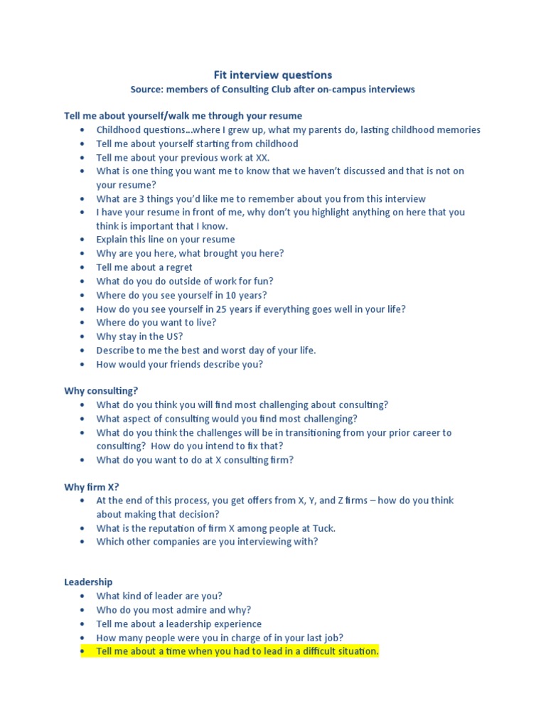 Key Insights into Consulting Fit: A Summary of Common Interview ...