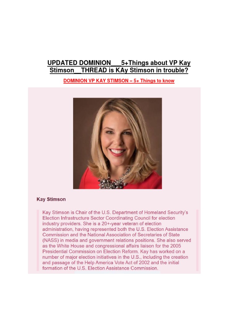Dominion VP Kay Stimson - 5+ Things To Know | PDF | Elections | Voting