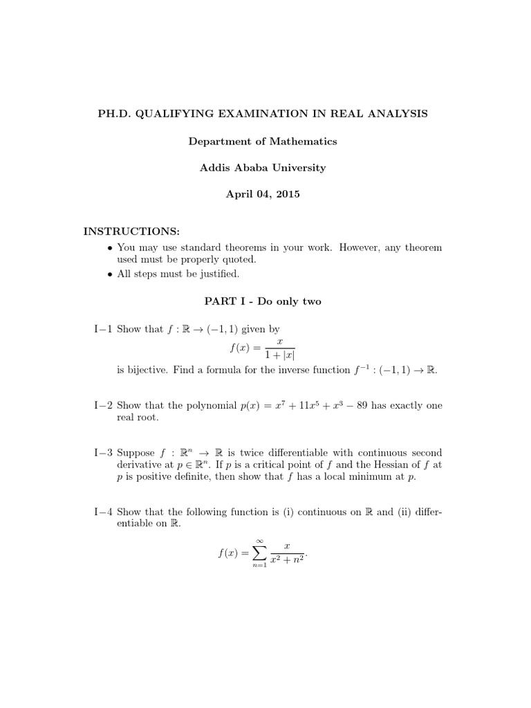 Qualifying Examination in Real Analysis (April 2015-R) | PDF | Real Analysis | Function ...