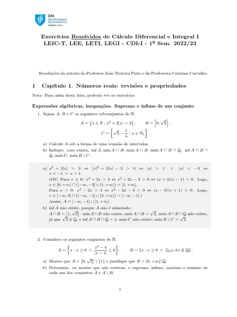 Exerc-Resolvidos Extra-Cap1 2223 | PDF | Conjunto vazio (Matemática) | Conjunto (Matemática)