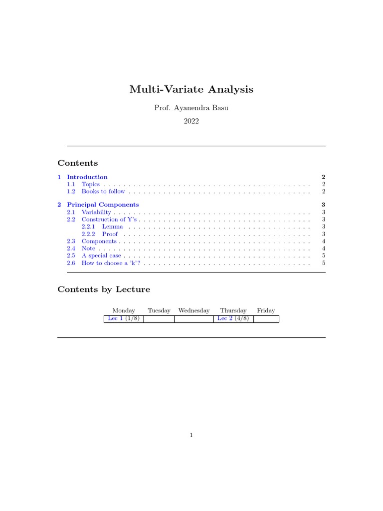 Multivariate Analysis Notes | PDF | Principal Component Analysis | Variance Multivariate Analysis Notes | PDF | Principal Component Analysis | Variance