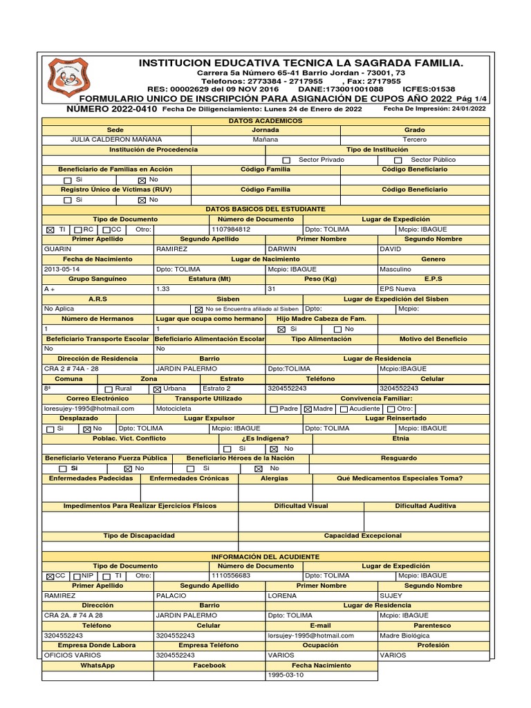 Formulario Matricula | PDF