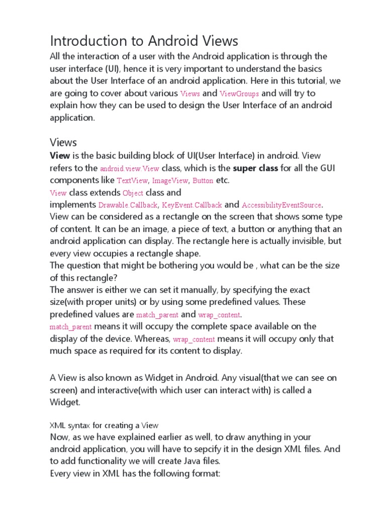Views In Android Pdf Method Computer Programming Graphical User Interfaces