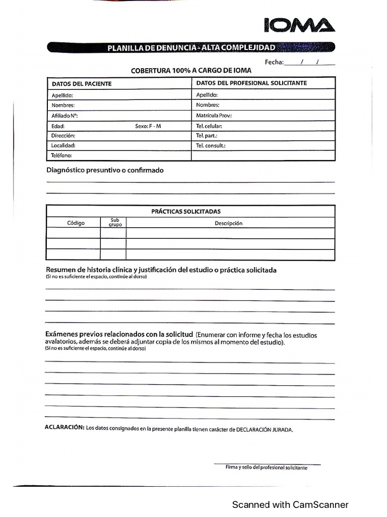 Planilla Alta Complejidad IOMA | PDF