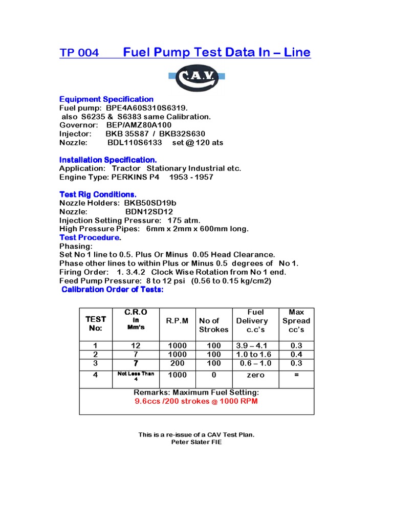 tp04 Fuel Pump Test Data in Line | PDF