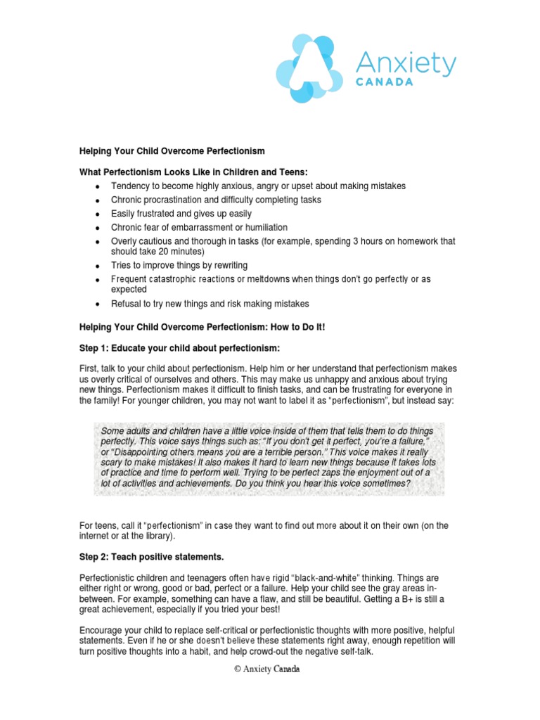 Overcoming Perfectionism | PDF | Perfectionism (Psychology) | Adolescence