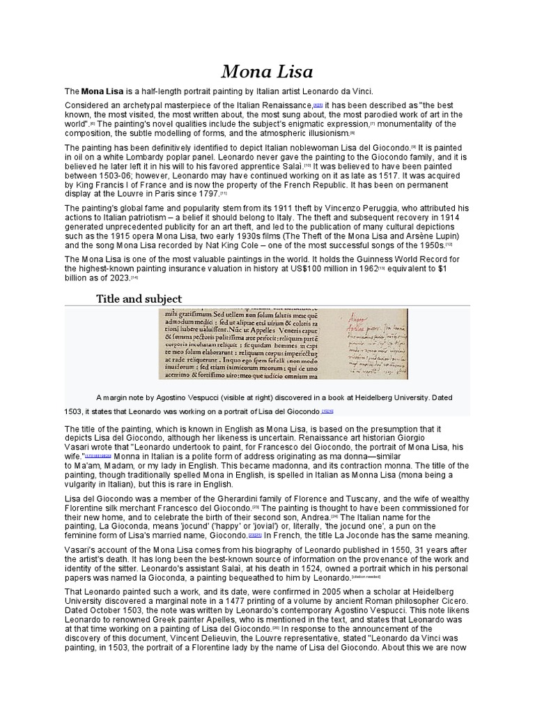 Mona Lisa | PDF | Paintings