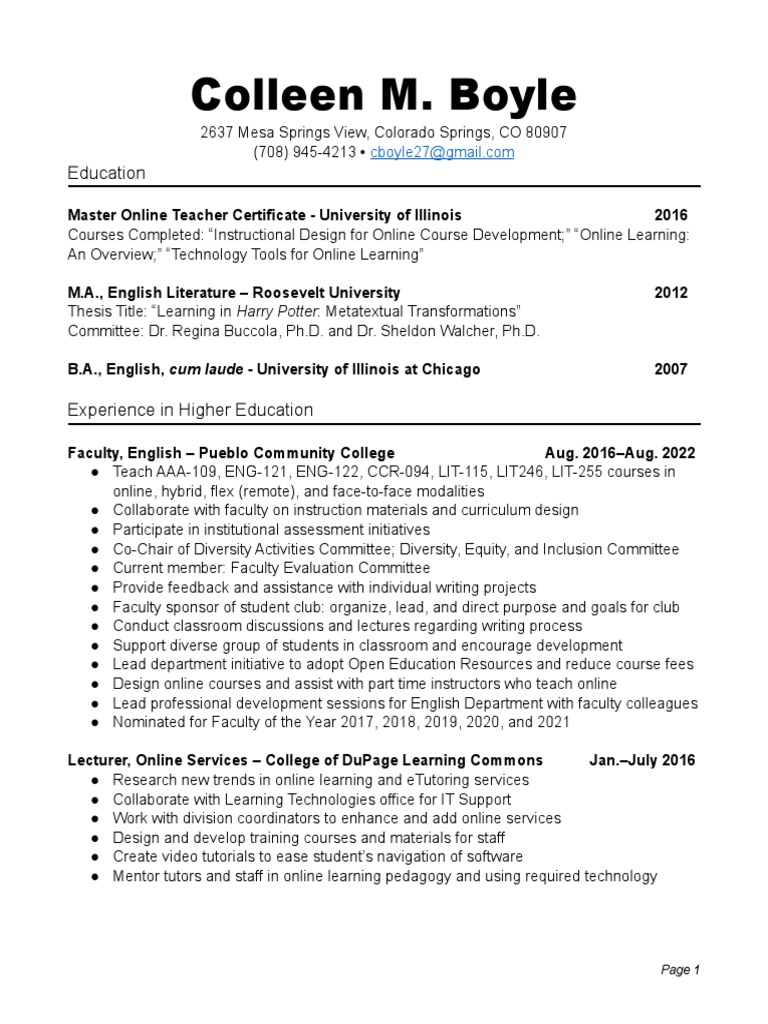 Colleen Boyle - CV Updated 2022 | PDF | Educational Technology | Teachers