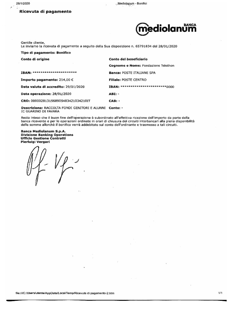 Ricevuta Bonifico | PDF