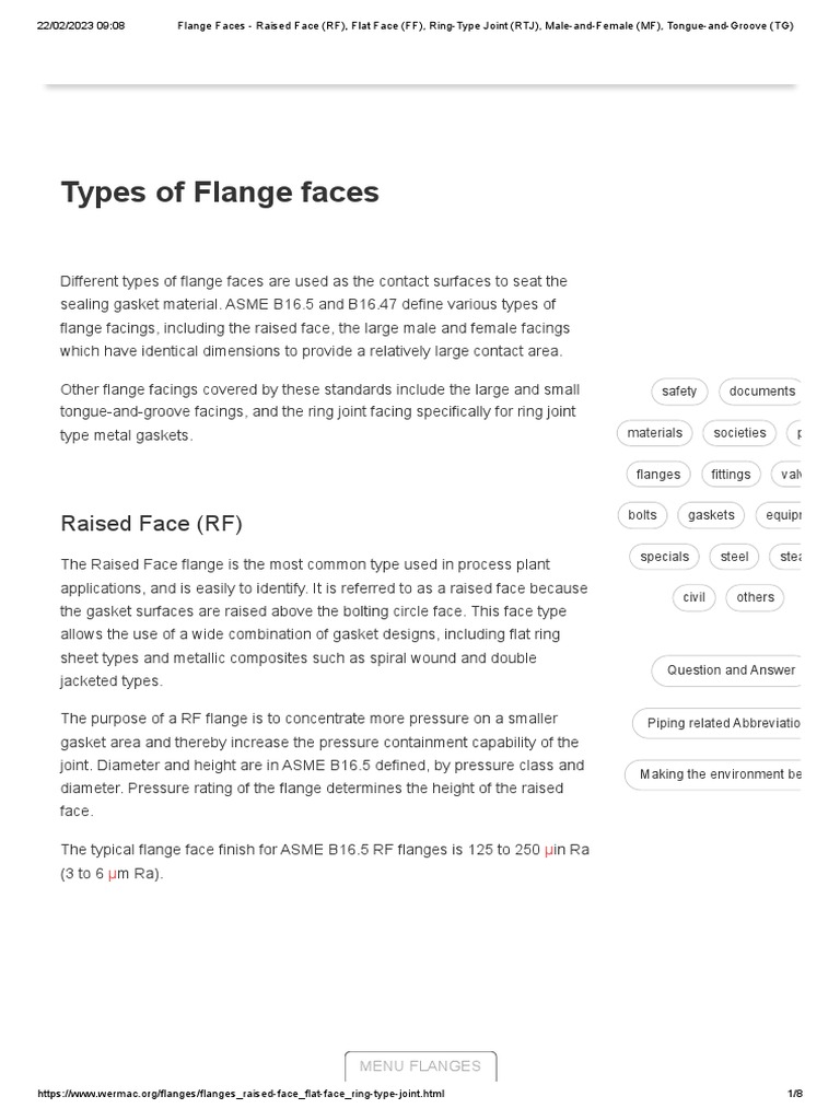 Flange Faces - Raised Face (RF), Flat Face (FF), Ring-Type Joint (RTJ ...