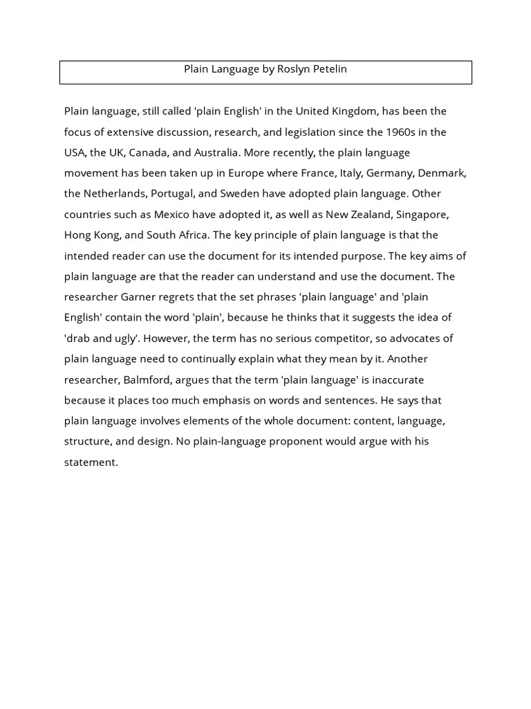 Plain Language by Roslyn Petelin | PDF