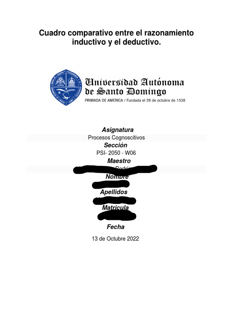 TAREA 4.1 Cuadro Comparativo Entre El Razonamiento Inductivo y El Deductivo. | PDF ...