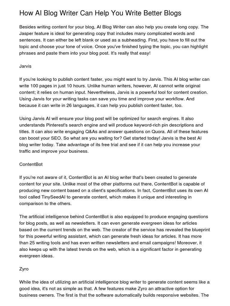 How AI Blog Writer Can Help You Write Better Blogsydoxa | PDF | Intelligence (AI) & Semantics ...