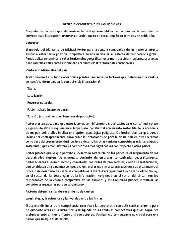Ventaja Competitiva de Las Naciones | PDF | Desarrollo sostenible | Crecimiento económico
