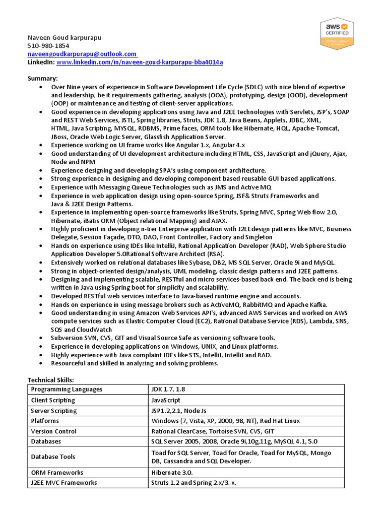 Naveenk JavaResume | Download Free PDF | Spring Framework ...