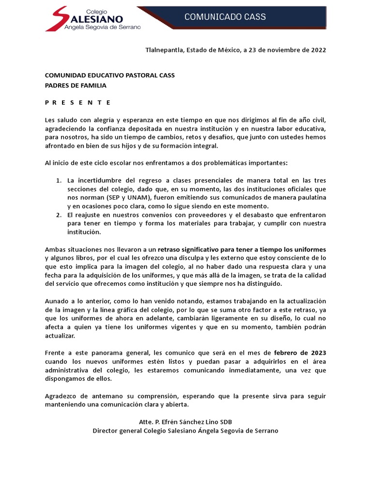 Comunicado Cep Uniformes | PDF