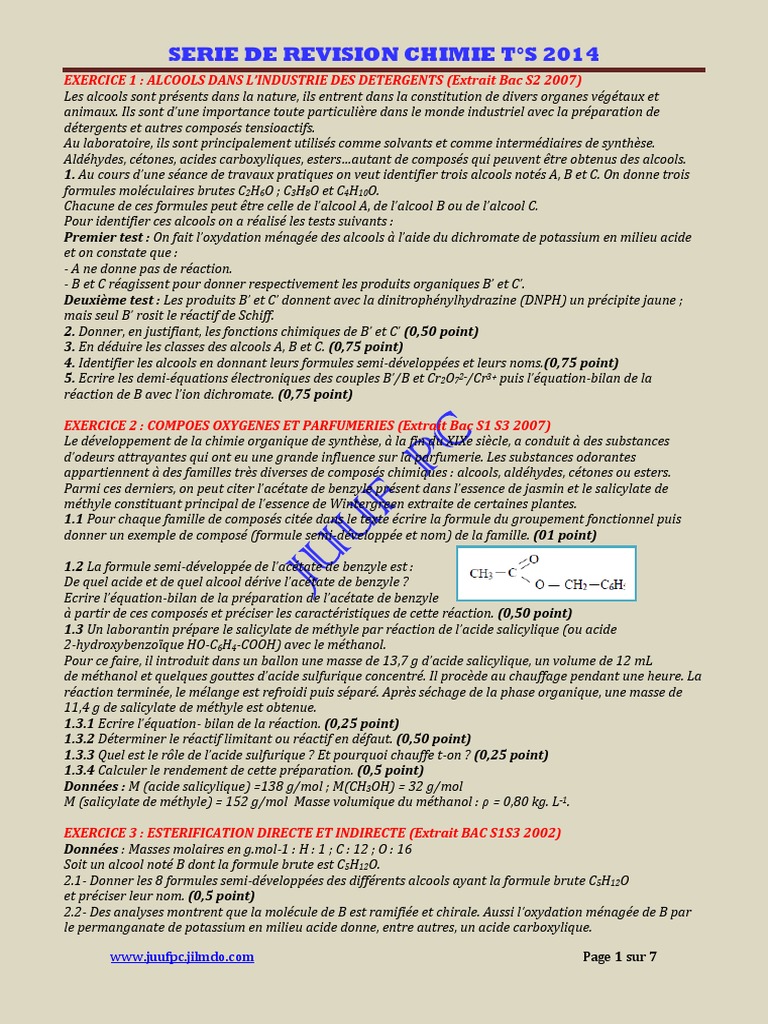 Serie de Revision 2014 Chimie | PDF | Acide carboxylique | Ph