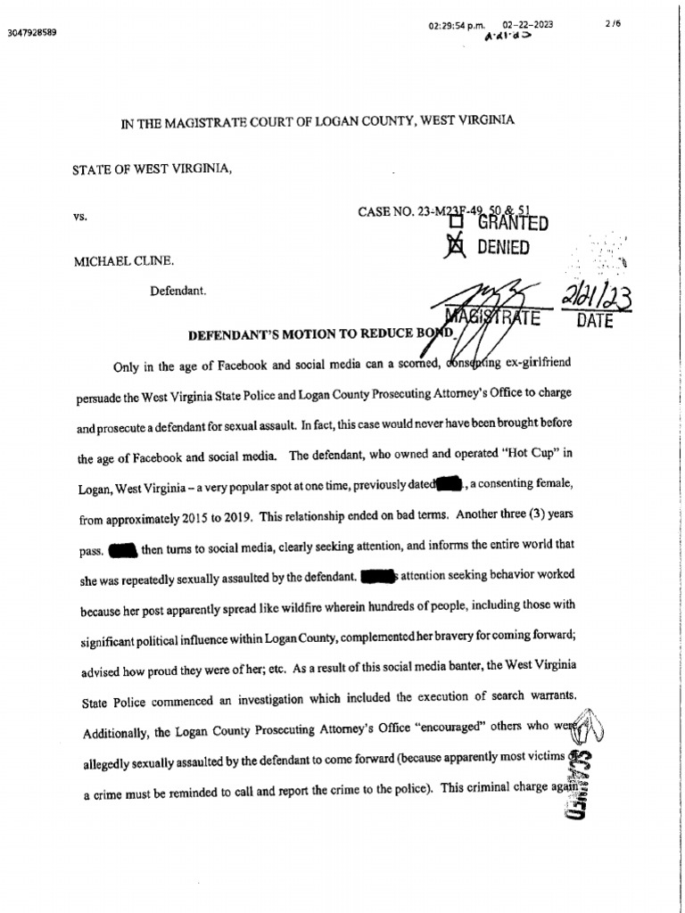 Michael Cline Motion To Reduce Bond | PDF