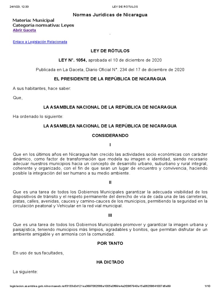 Ley de Rótulos Ley 1054 | PDF | Impuestos | Publicidad