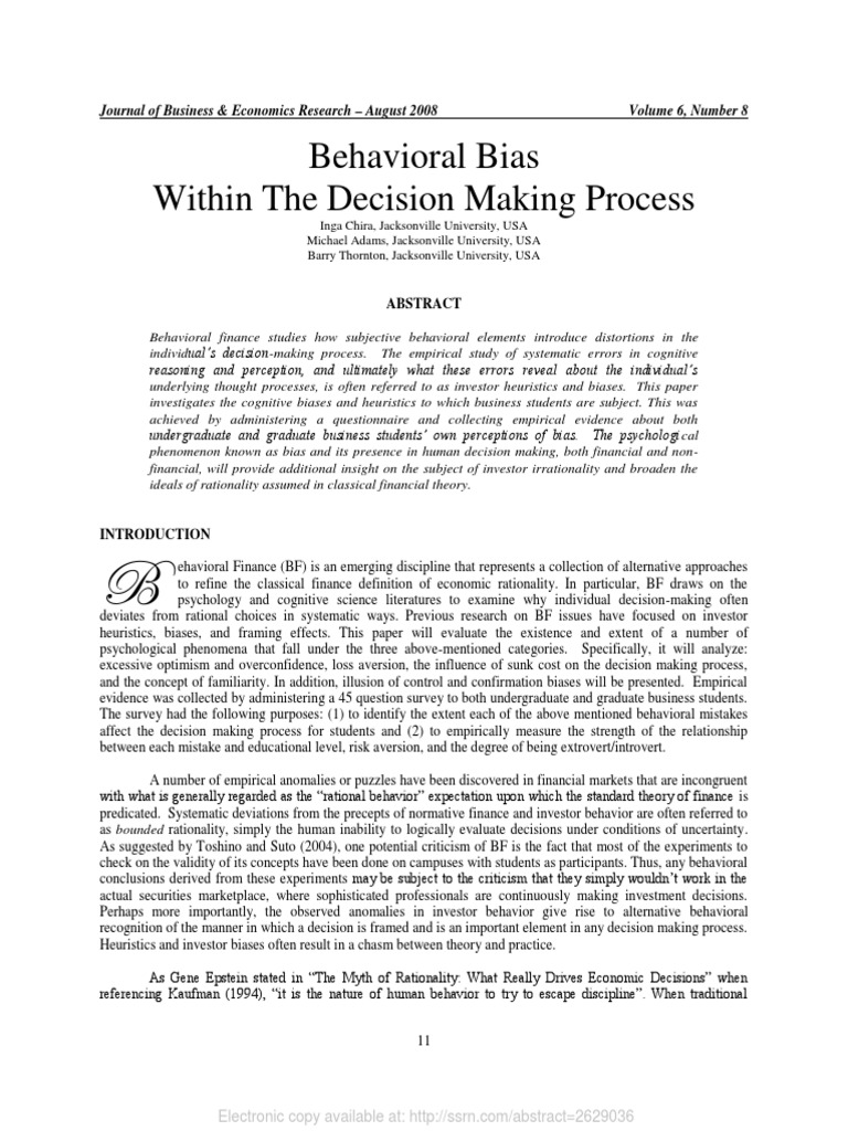 Behavioral Bias Within The Decision Making Process | PDF | Behavioral ...