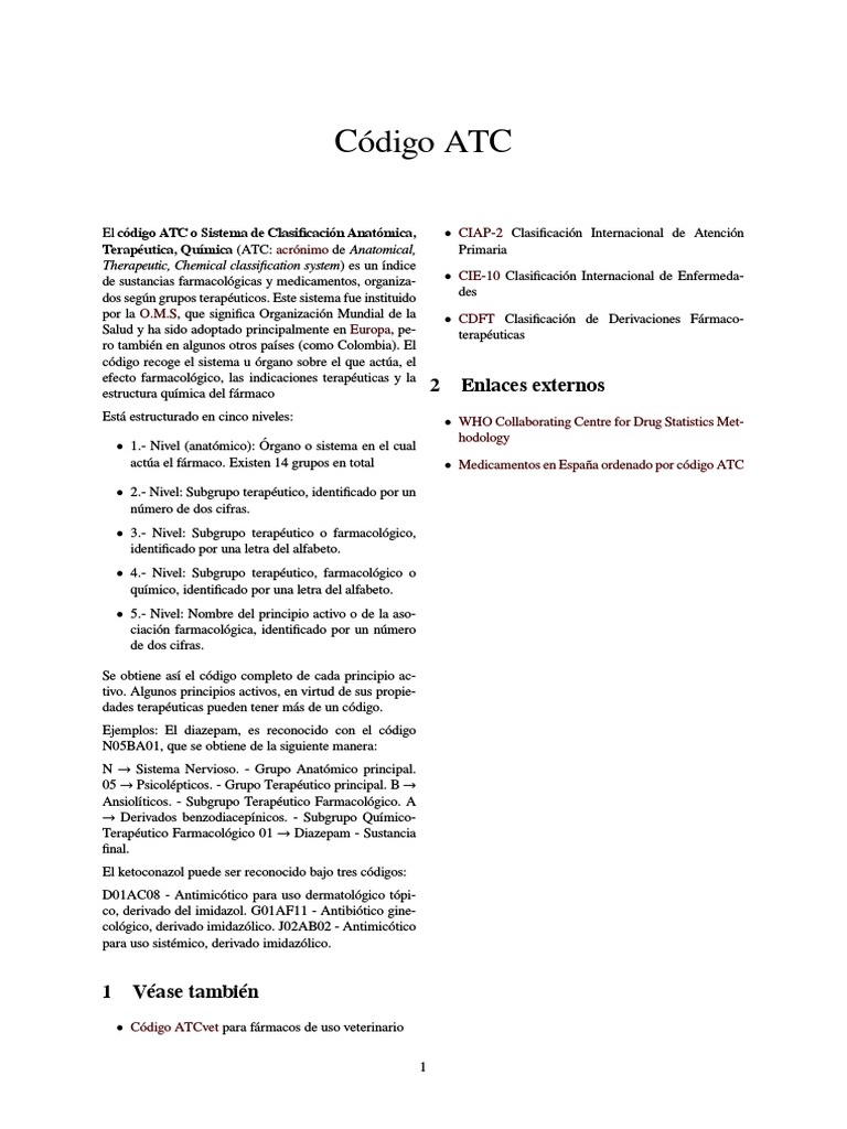 Código ATC | PDF | Tratamientos médicos | Productos de la industria química
