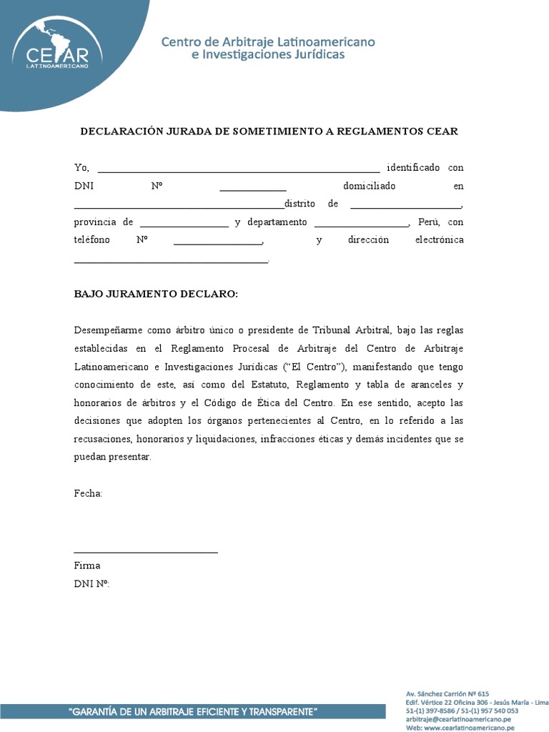 Declaración Jurada CEAR - Reglamentos | PDF
