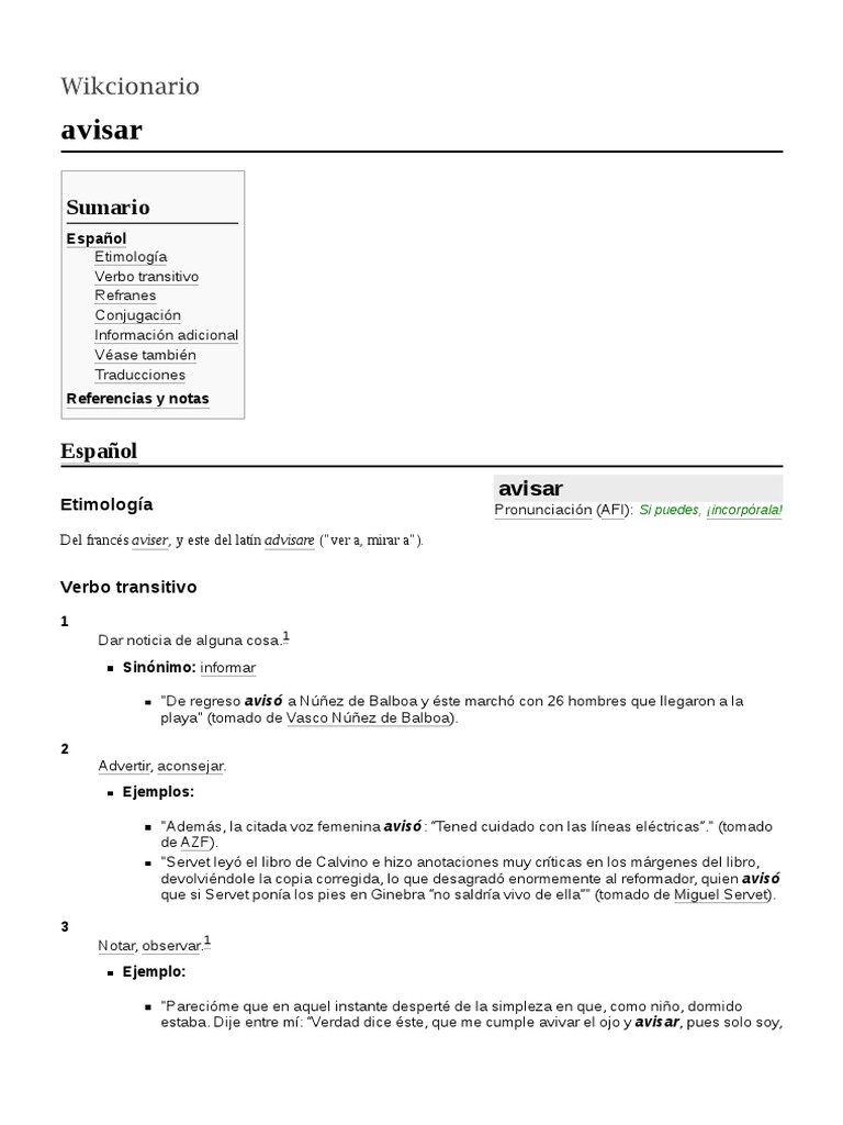 Avisar: Definición, etimología, conjugación y más del verbo avisar en ...