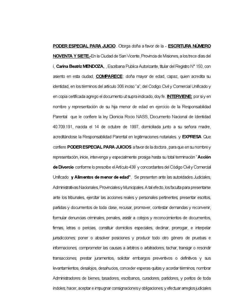 Poder Especial para Juicios Divorcio Cmodelo 2023 | PDF | Divorcio | Daños y perjuicios