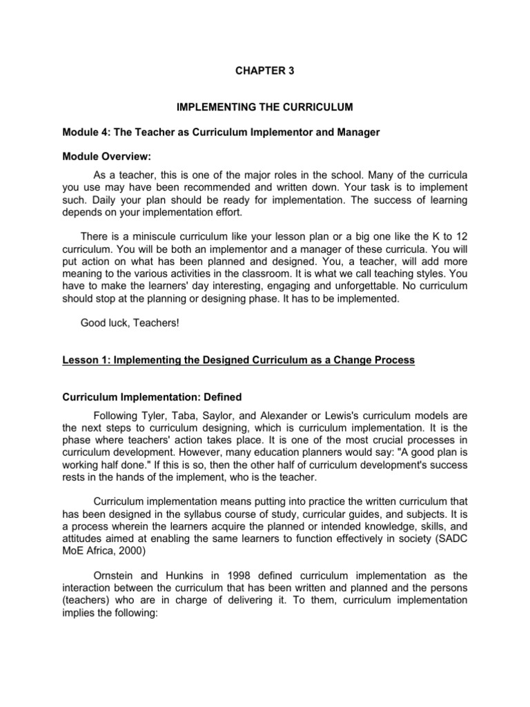 Chapter 3 Module 4 | PDF | Curriculum | Teachers