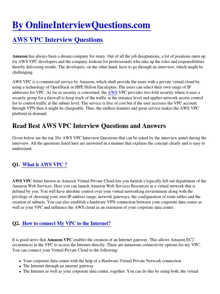 aws-vpc-interview-questions | PDF | Internet | Ip Address