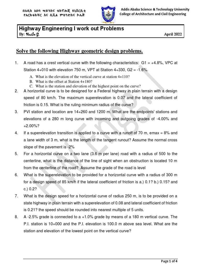 HW Engineering I Work Out Problems | PDF | Transport Infrastructure ...