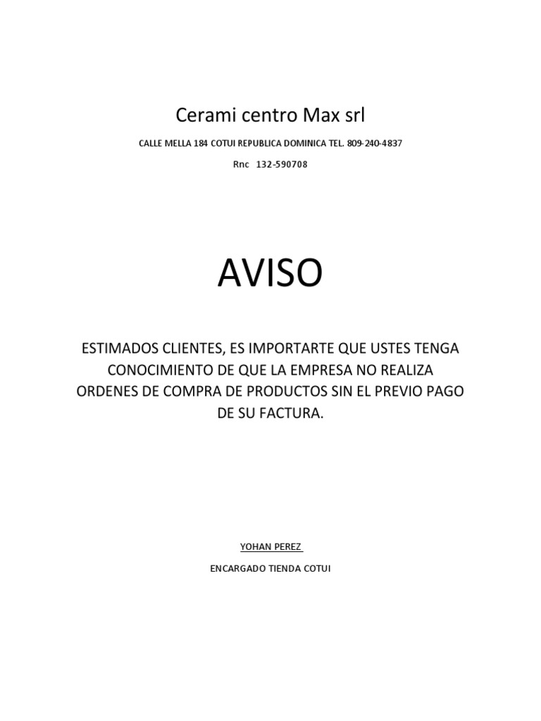 Cerami Centro Max SRL CARTA EMPLEADOS | PDF