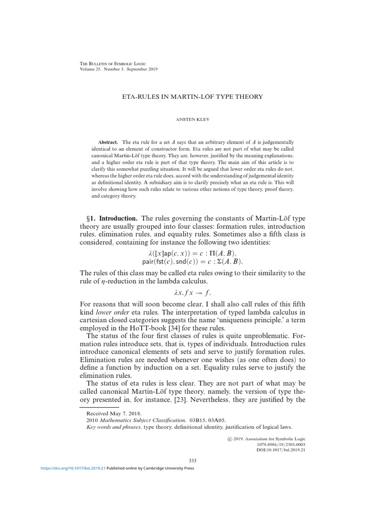 Eta Rules Martin Lof | PDF | Function (Mathematics) | Theory