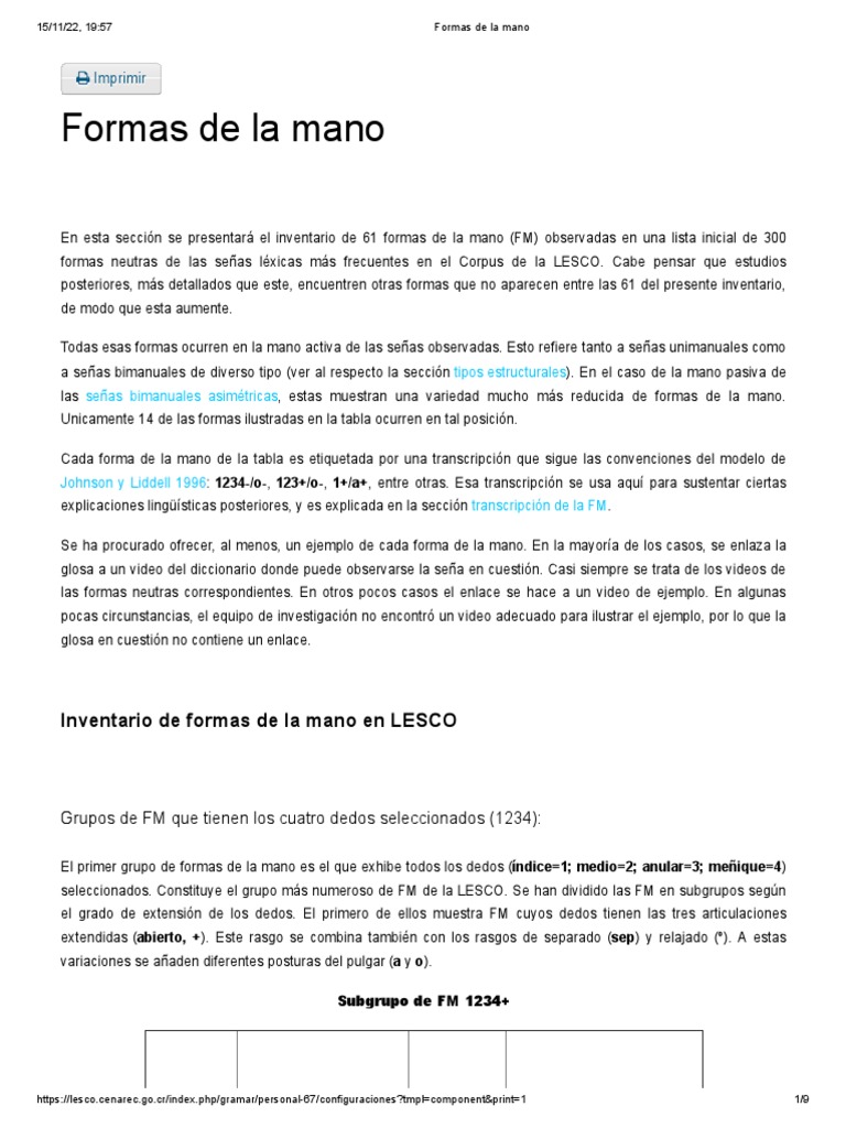 Formas de la mano | PDF | Mano | Lingüística