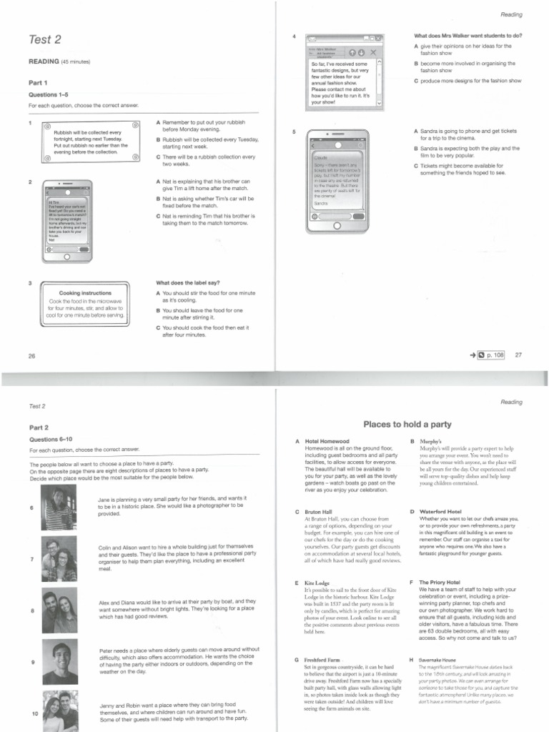 CAMBRIDGE B1 Preliminary 2 Test 2 | PDF