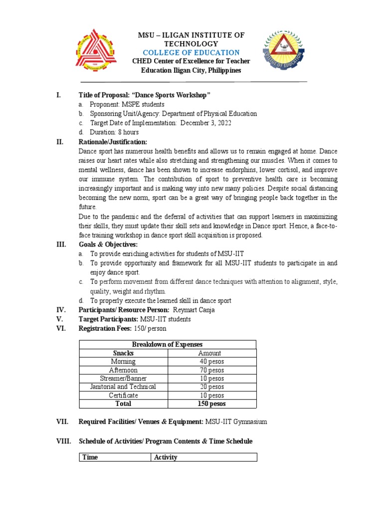 Dance Sports Workshop Proposal at MSU-IIT | PDF | Dances